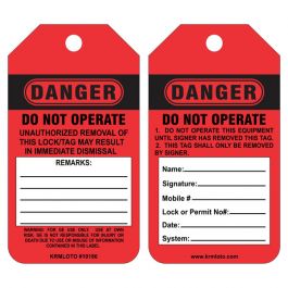 DANGER - DO NOT OPERATE -TAG SET OF 10 PCS)