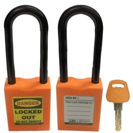 OSHA SAFETY LOCK TAG PADLOCK – NYLON – LONG SHACKLE - orange