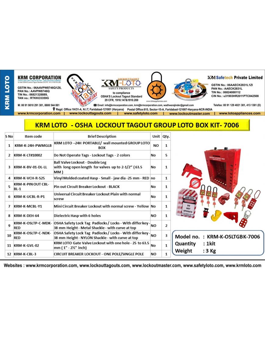 KRM LOTO OSHA LOCKOUT TAGOUT GROUP LOTO BOX KIT- 7006, 57% OFF